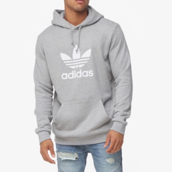 adidas | Shirts | Adidas Trefoil Light Heather Gray Hoodie | Poshmark